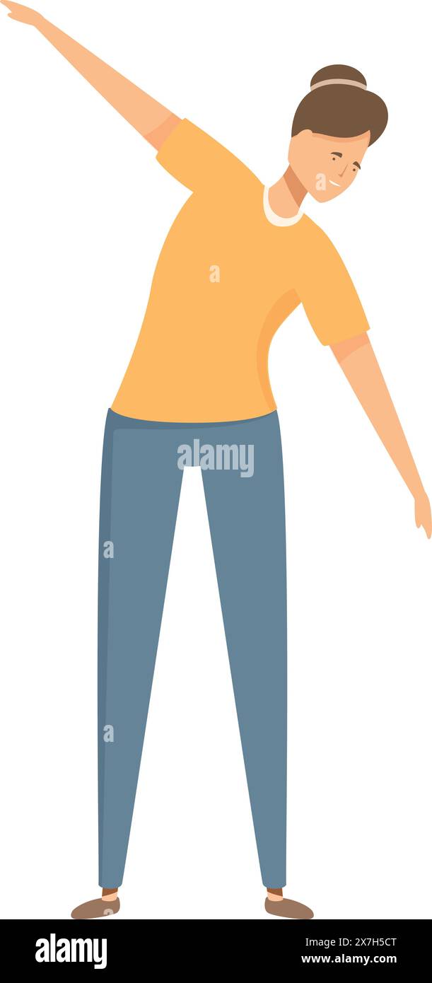 Illustration of a woman in casual attire performing a side stretch ...