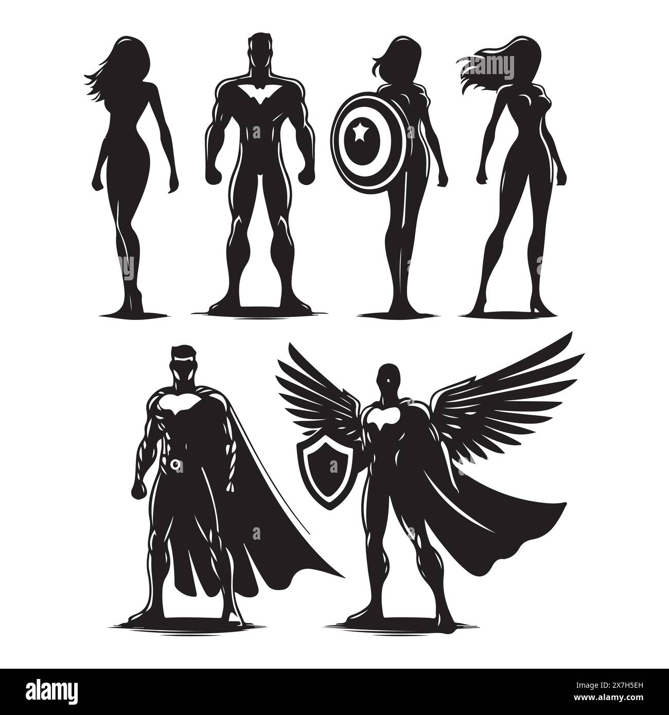 Silhouette set of superheroes. Vector isolated illustration Stock ...