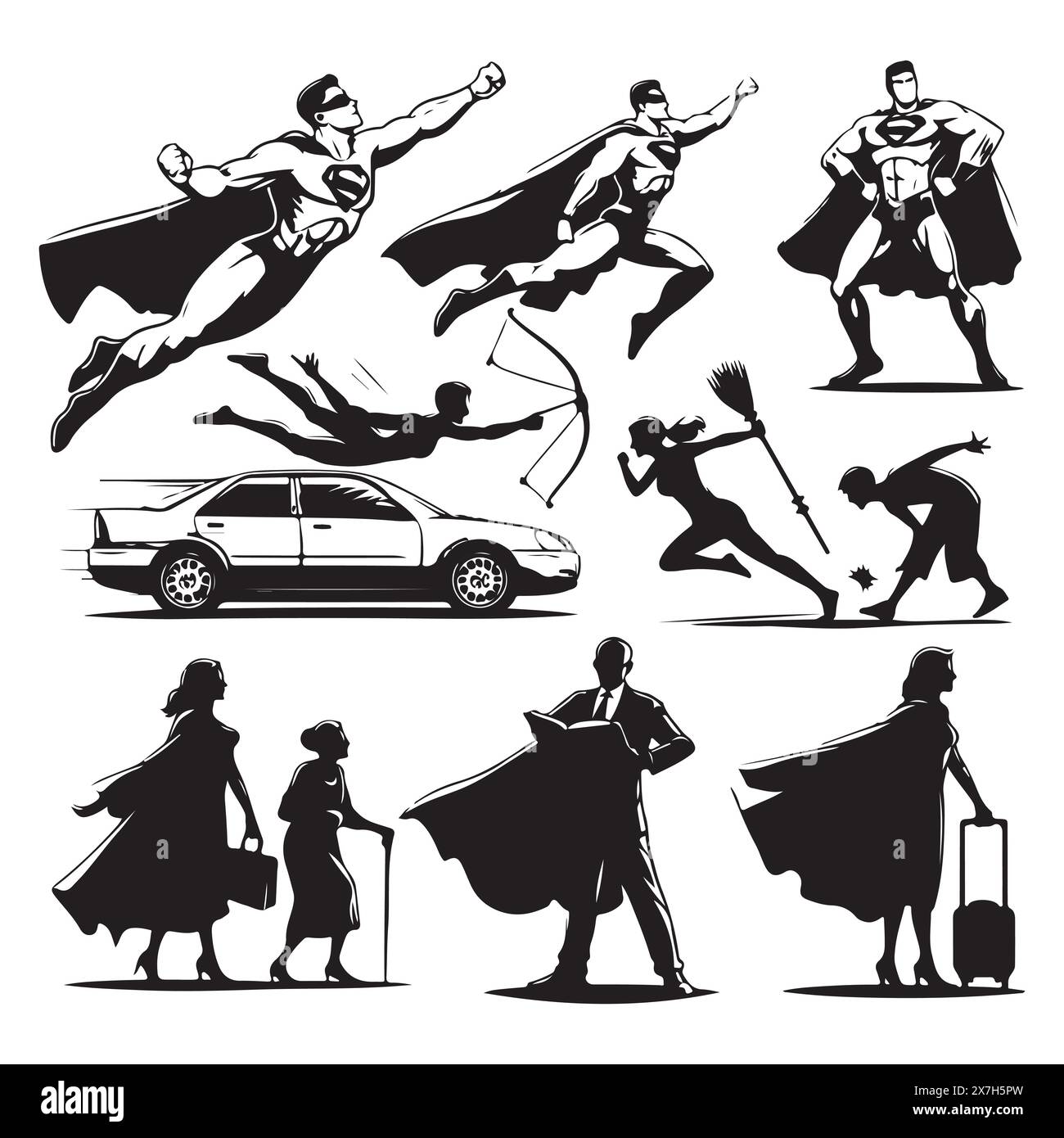 Silhouette set of superheroes. Vector isolated illustration Stock ...