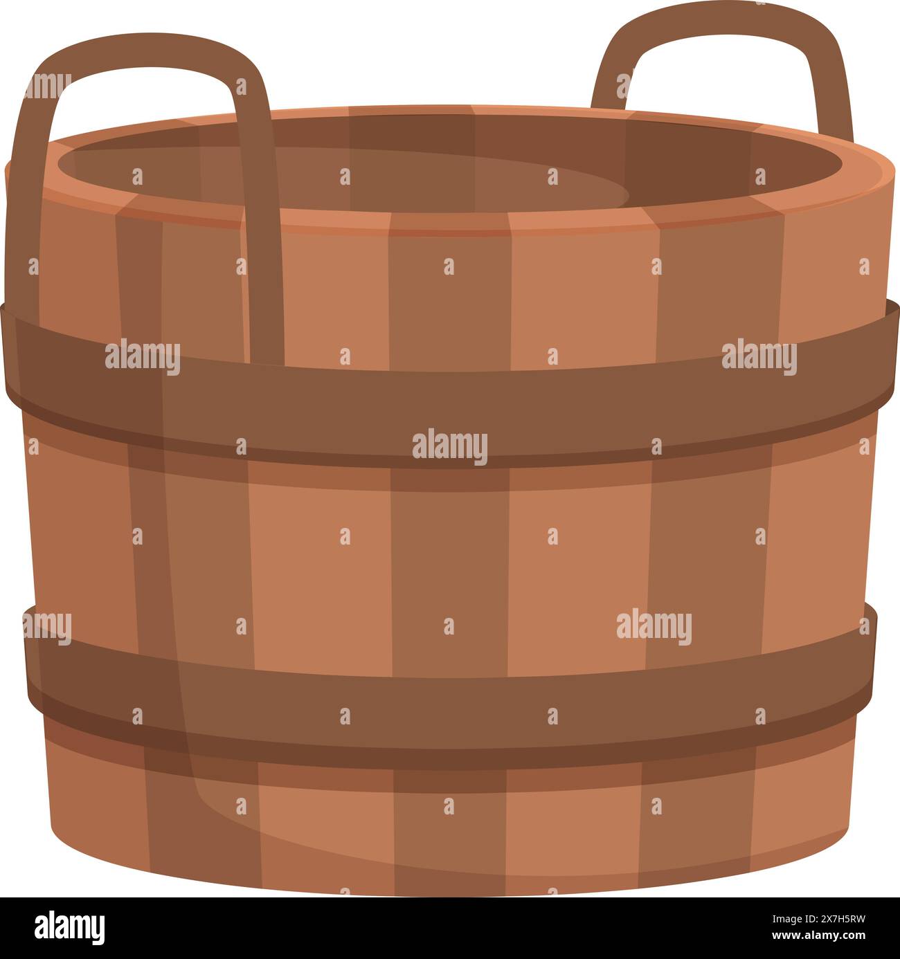 Vintage cartoon wooden bucket illustration with handle, isolated on ...