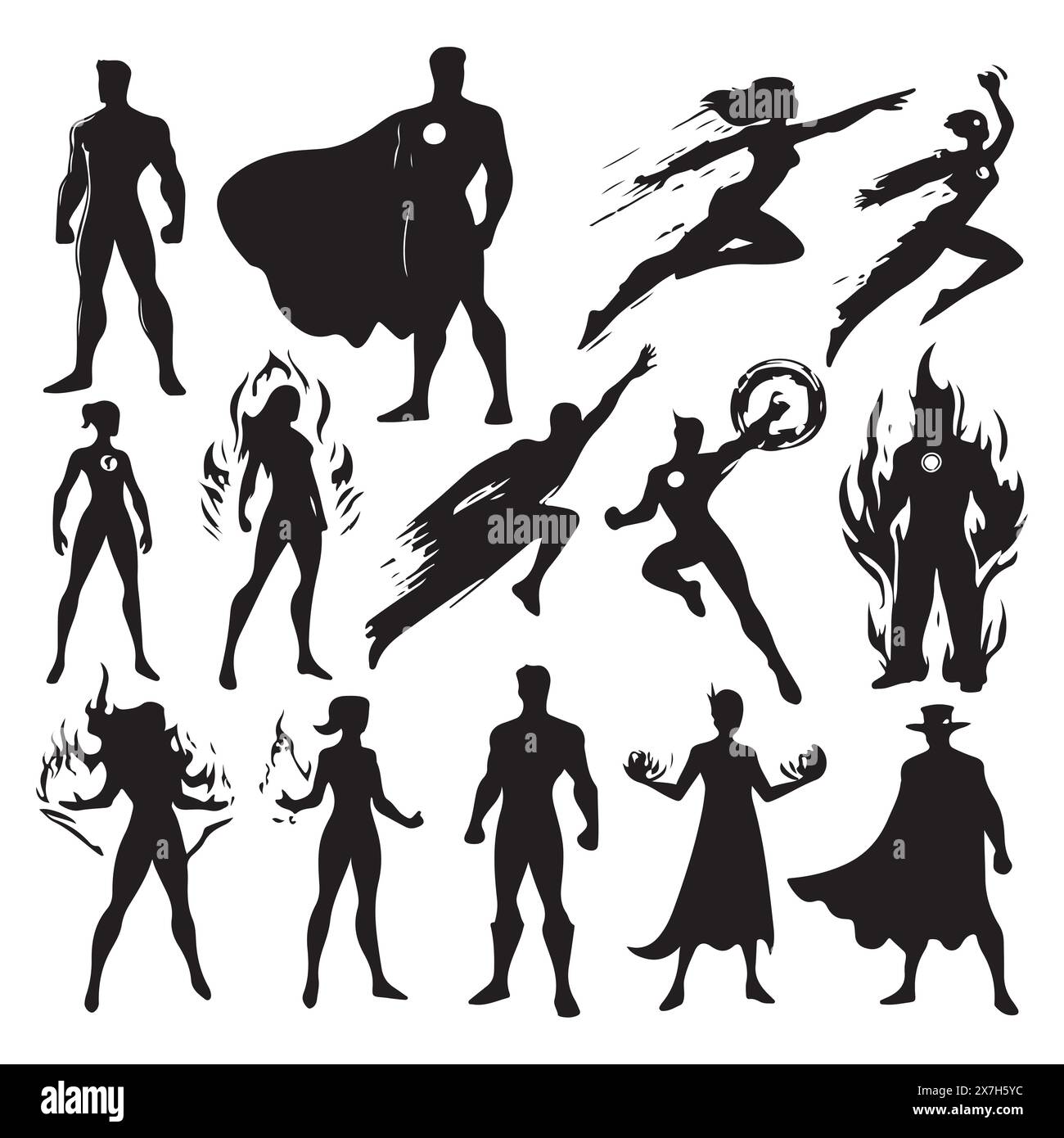 Silhouette set of superheroes. Vector isolated illustration Stock ...