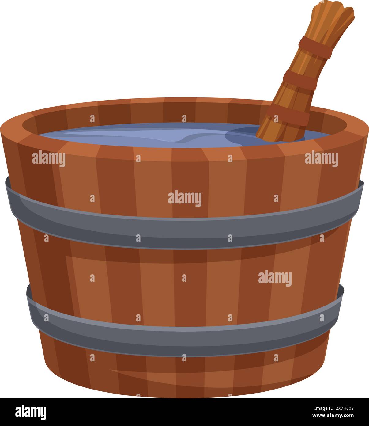 Illustrated image of a traditional wooden bucket filled with water hi ...
