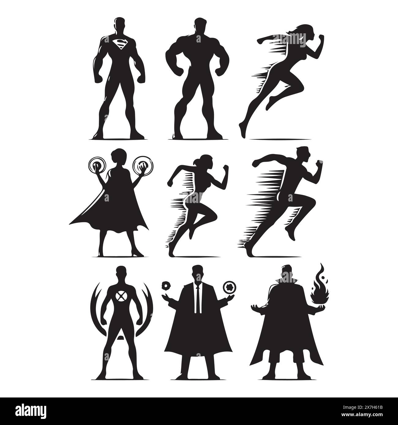 Silhouette set of superheroes. Vector isolated illustration Stock ...