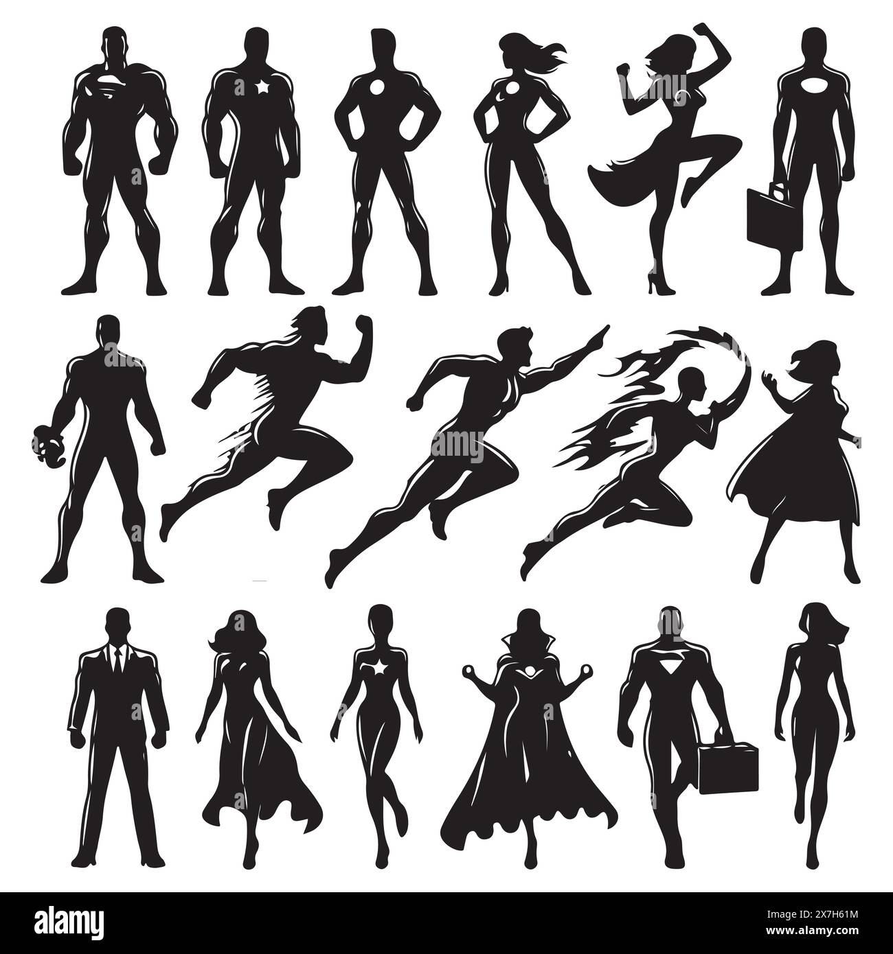 Silhouette Set Of Superheroes Vector Isolated Illustration Stock Vector Image And Art Alamy