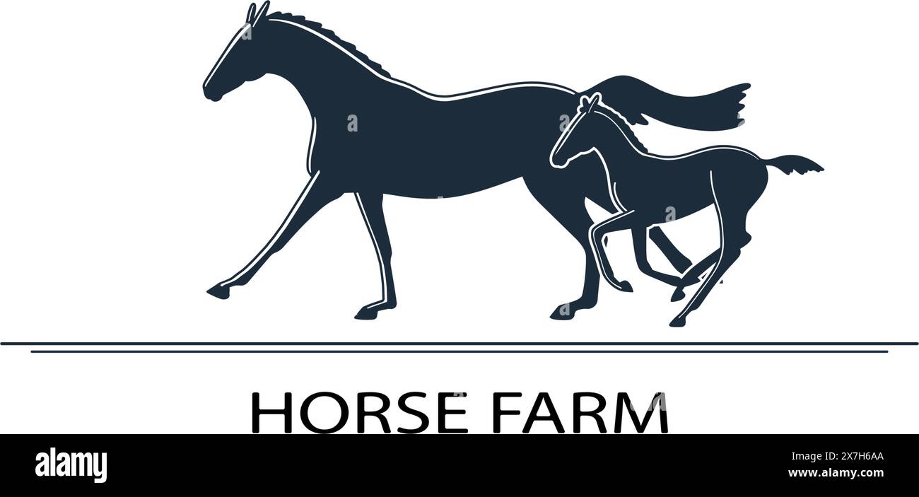 Logo design for horse farm, running mare with foal Stock Vector Image ...