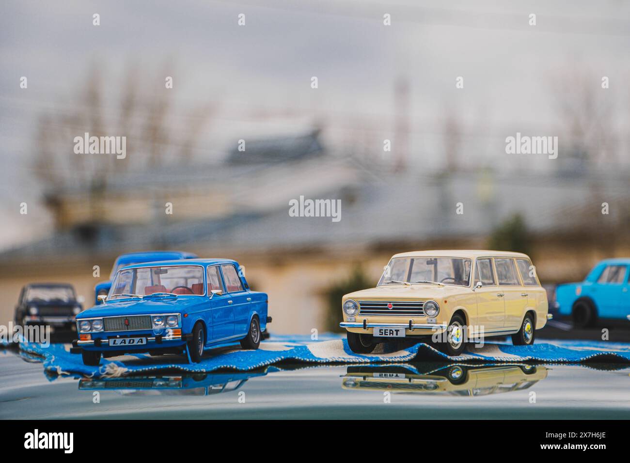 Mini models of old Soviet and Russian cars. Tver, Russia: April 23 ...