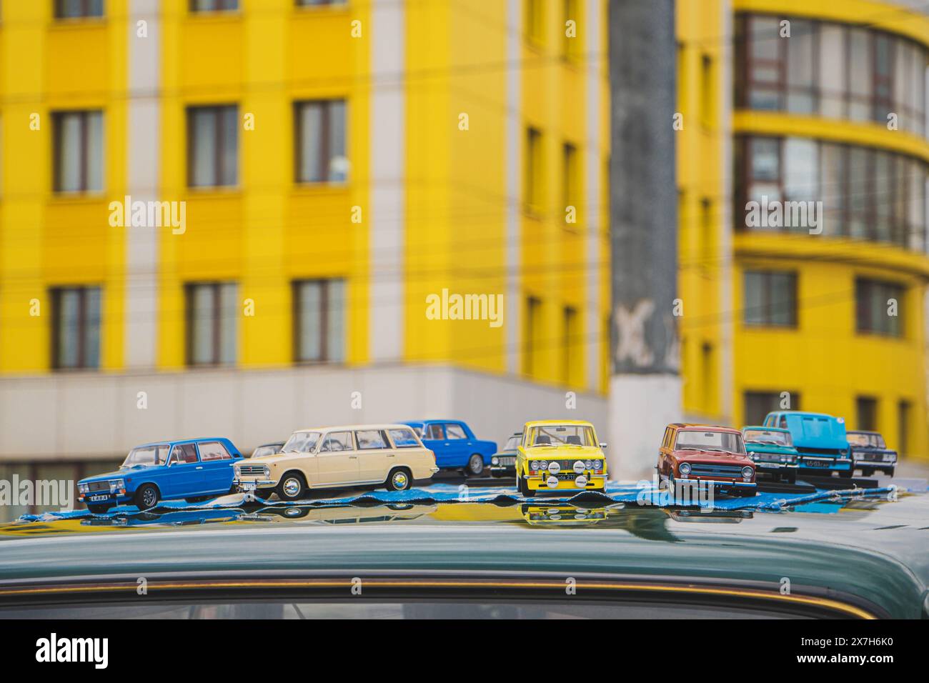 Mini models of old Soviet and Russian cars. Tver, Russia: April 23 ...