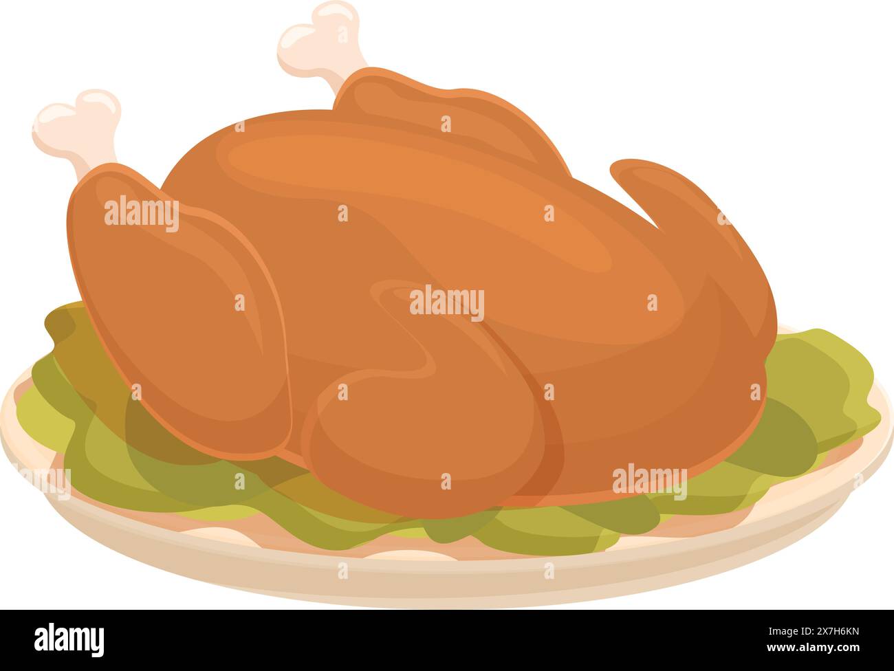 Vector graphic of a delicious roasted chicken on a bed of lettuce ...