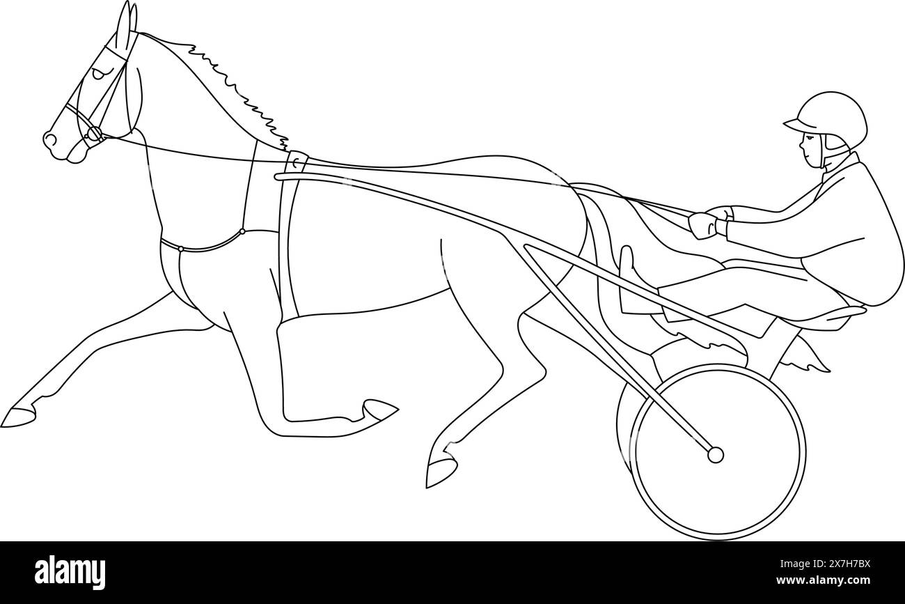 Coloring page outline of jockey and trotter, move forward at a wide ...