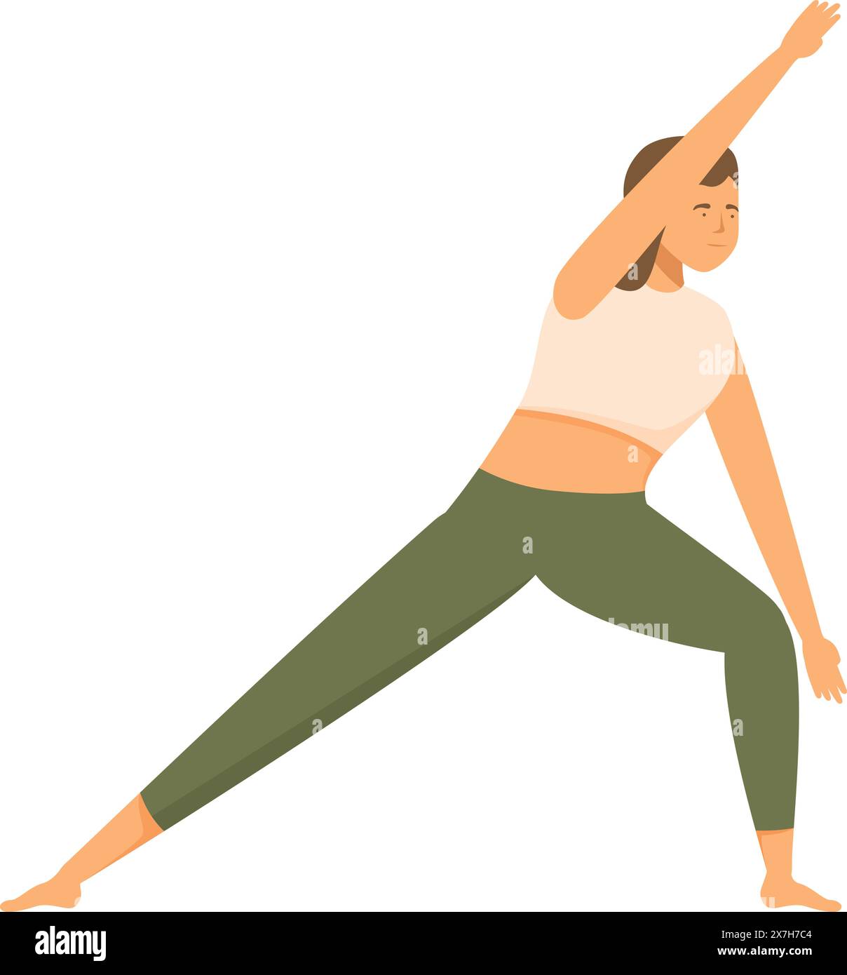 Illustration of a woman performing a side stretch pose during a yoga ...