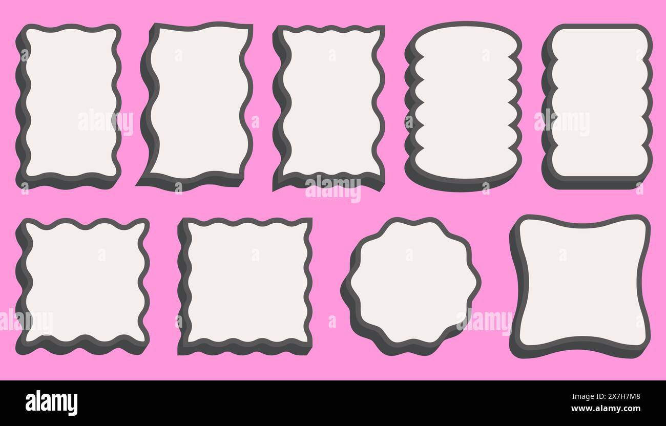 Wavy border frame. Rectangle circle and square scallop edge box ...