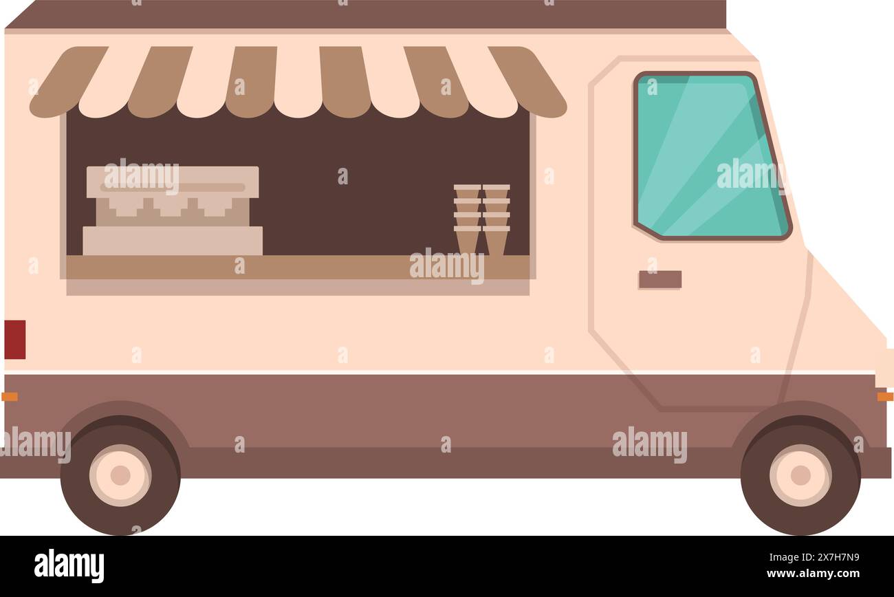 Flat design vector of a cute food truck with a serving window and ...