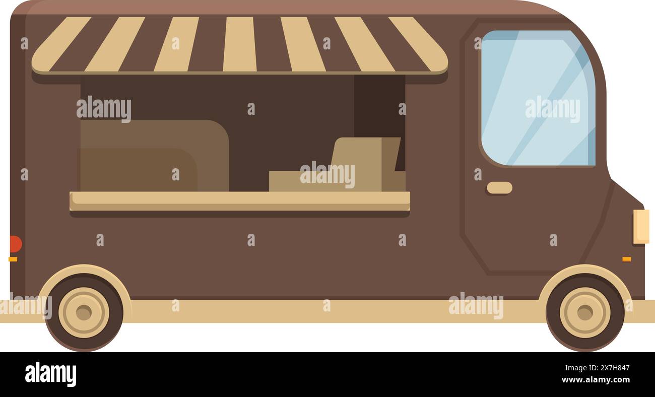 Flat design vector illustration of a classic brown food truck isolated ...