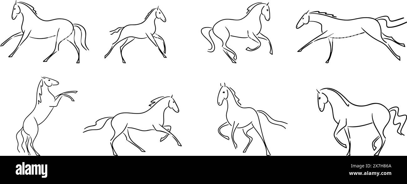 Vector line art set of silhouettes horses Stock Vector Image & Art - Alamy