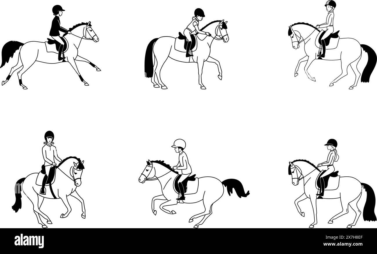 Pony riders, black and white vector illustration Stock Vector Image ...