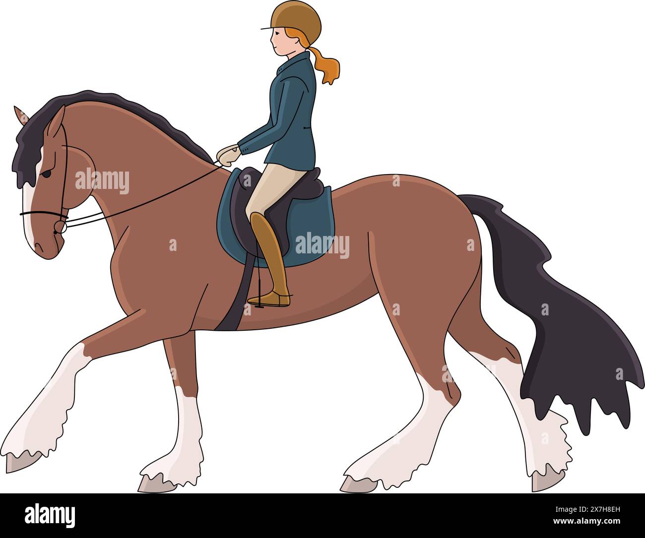 Beautiful horsewoman rides a shire horse Stock Vector Image & Art - Alamy