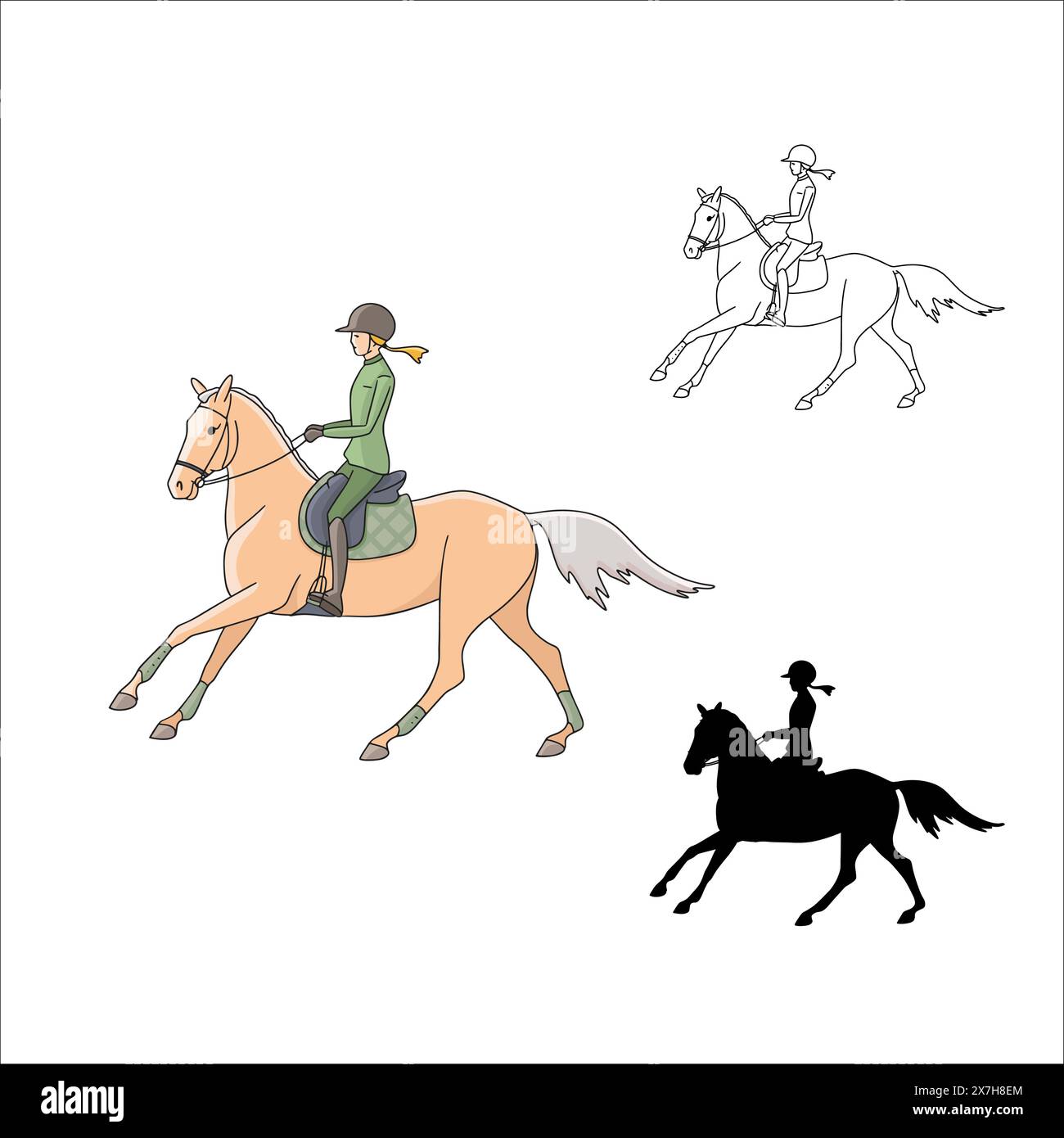 Girl rides a big pony, three image options Stock Vector Image & Art - Alamy