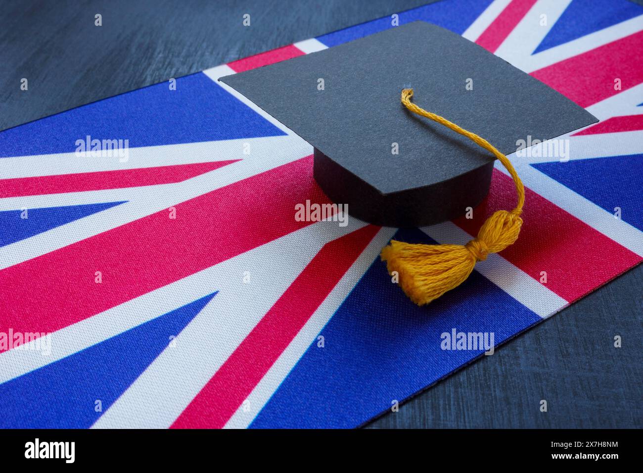 The flag of Great Britain and the graduation cap as a symbol of the ...