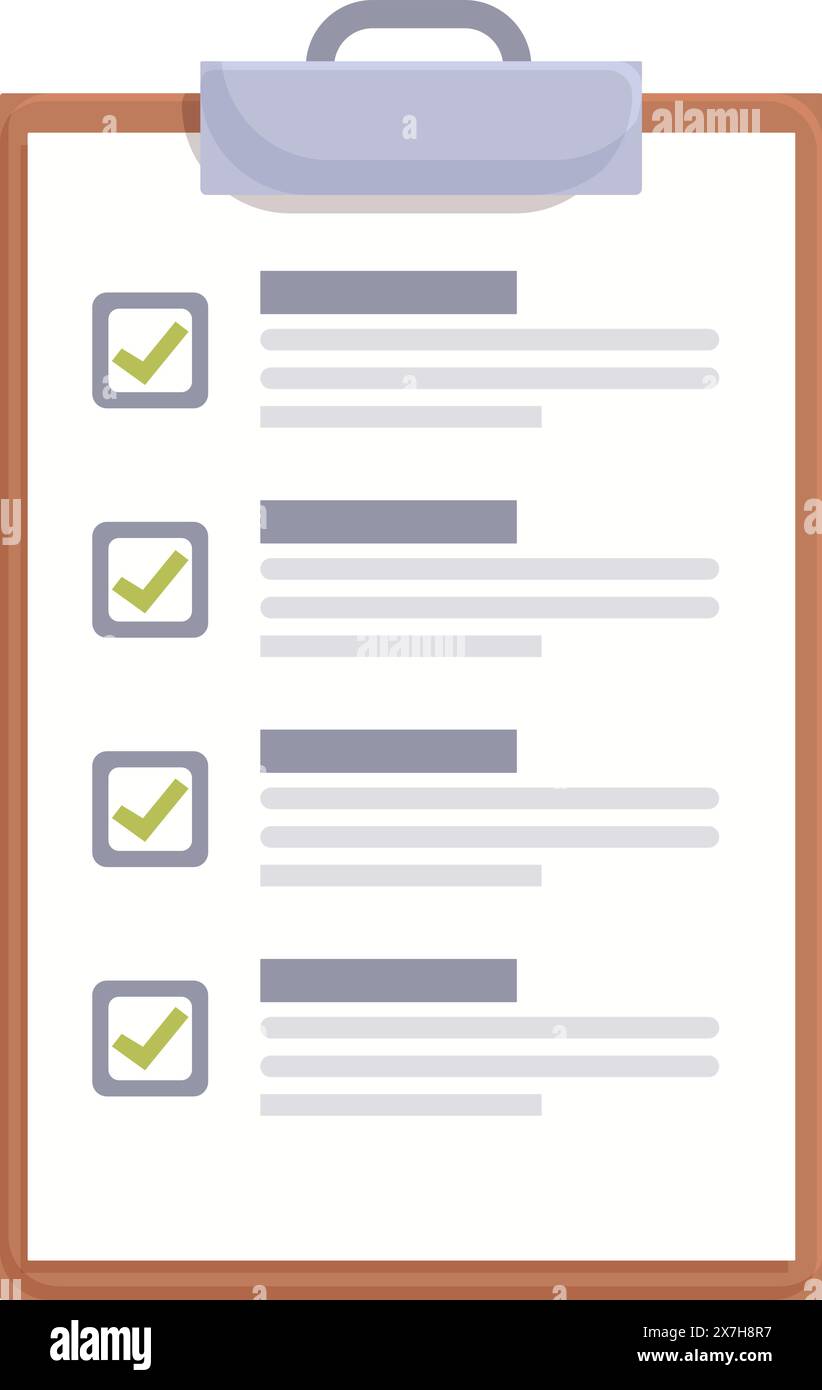 Flat design illustration of a clipboard with checkmarks for organization and task management ...