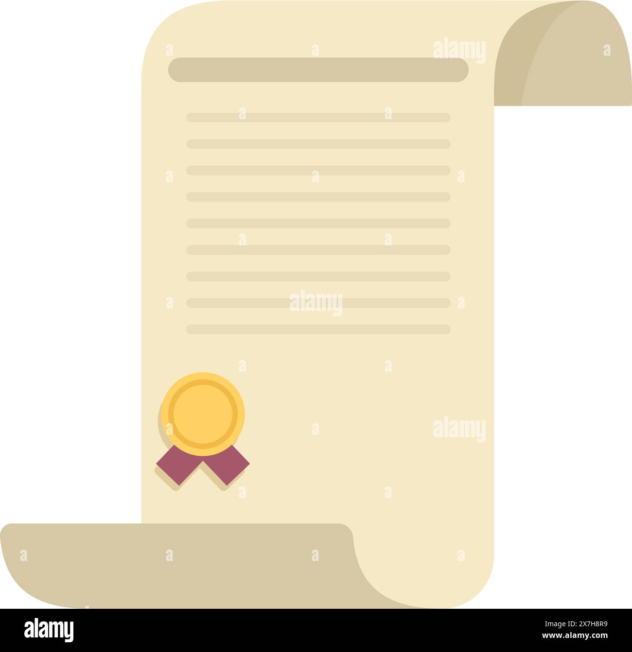 Flat design icon of a scroll with seal, symbolizing a diploma or ...