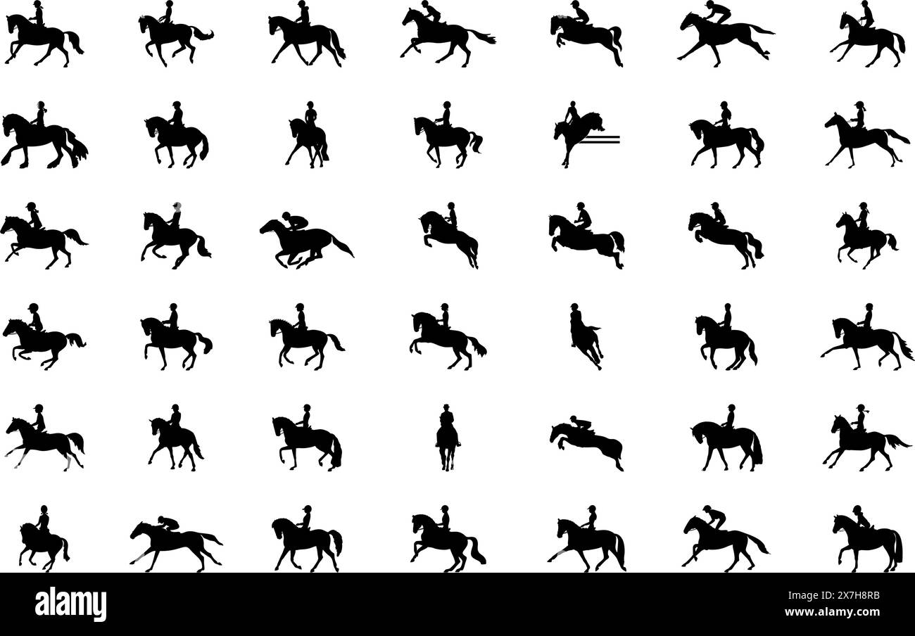 42 vector silhouettes on the theme of horse riding Stock Vector Image ...