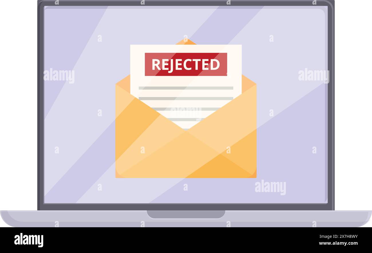 Illustration of a laptop displaying a rejected email envelope, symbolizing declined online ...