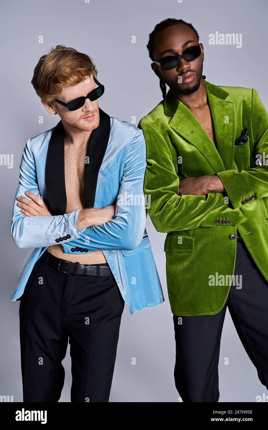 Handsome multicultural men in elegant dapper style pose together Stock ...