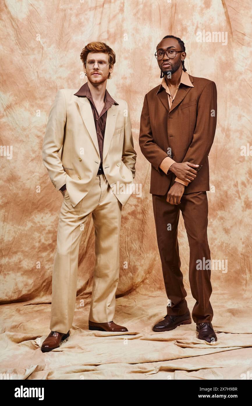 Two multicultural men in elegant suits stand next to each other Stock ...