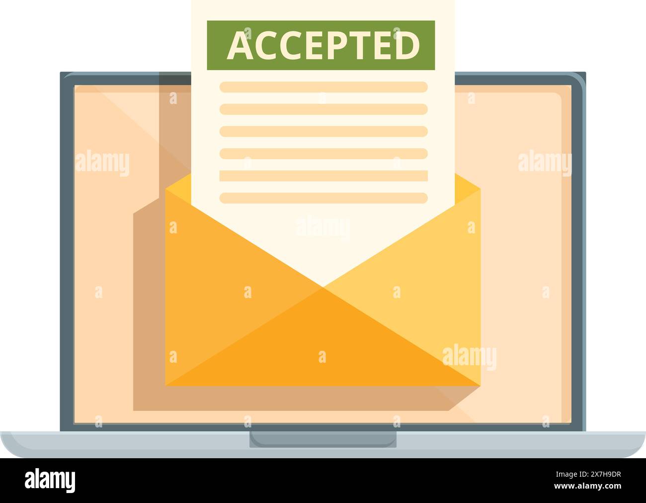 Flat design illustration of a laptop displaying an accepted message in ...