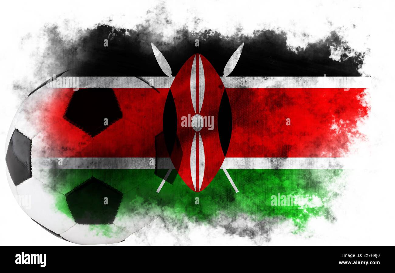 White background with Kenya flag and soccer ball Stock Photo - Alamy