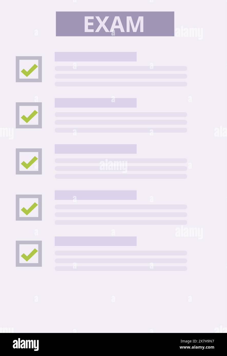 Illustration of a completed exam sheet with green checkmarks indicating ...