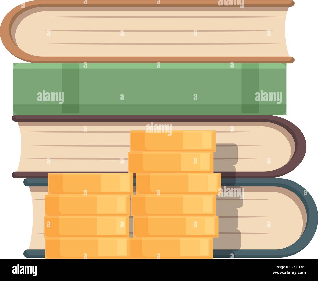 Colorful vector illustration of a stack of old books and scrolls ...