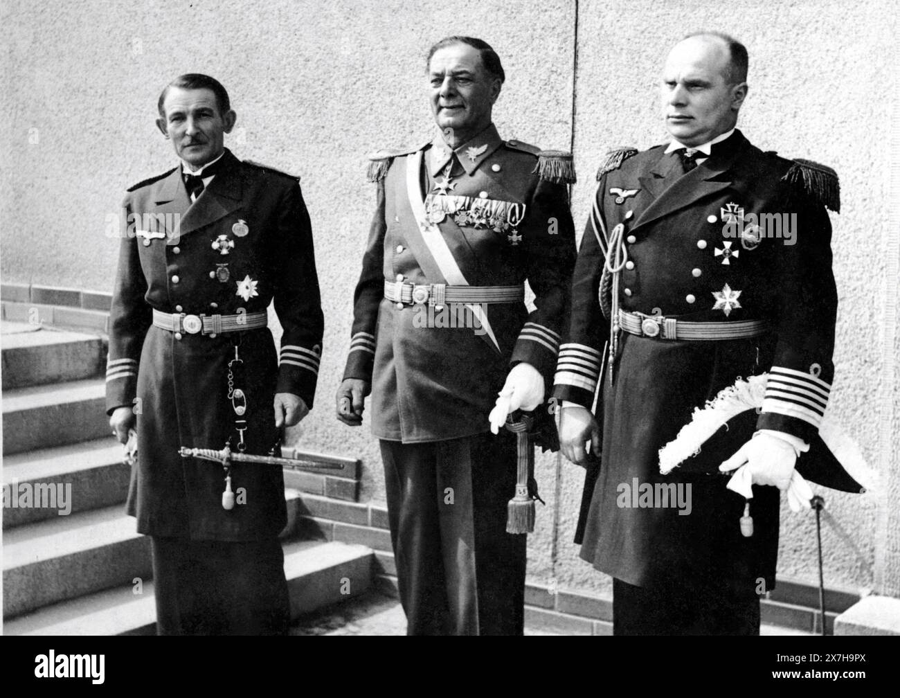 Unidentified Czech actors in costume as Nazi leaders including at right ...