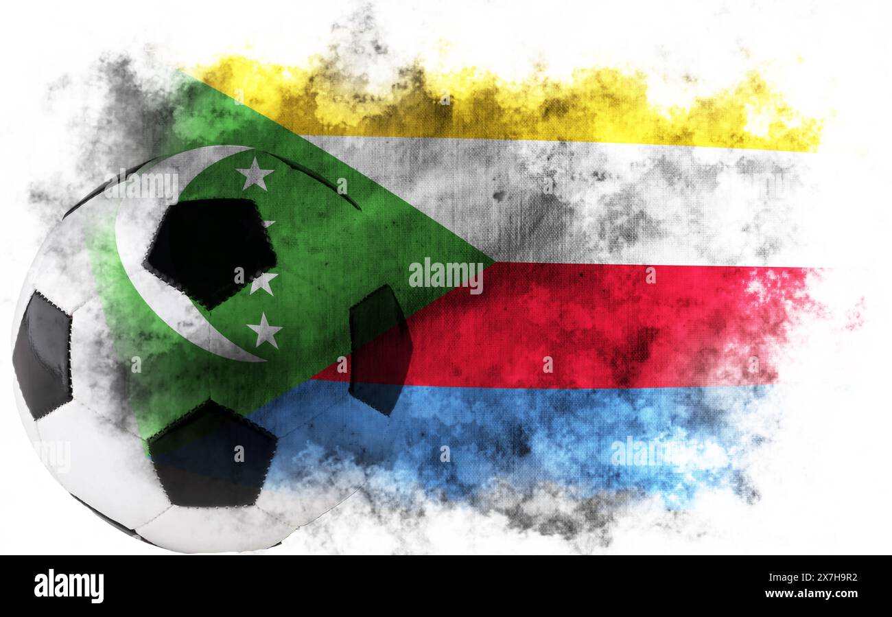 White background with Comoros flag and soccer ball Stock Photo - Alamy
