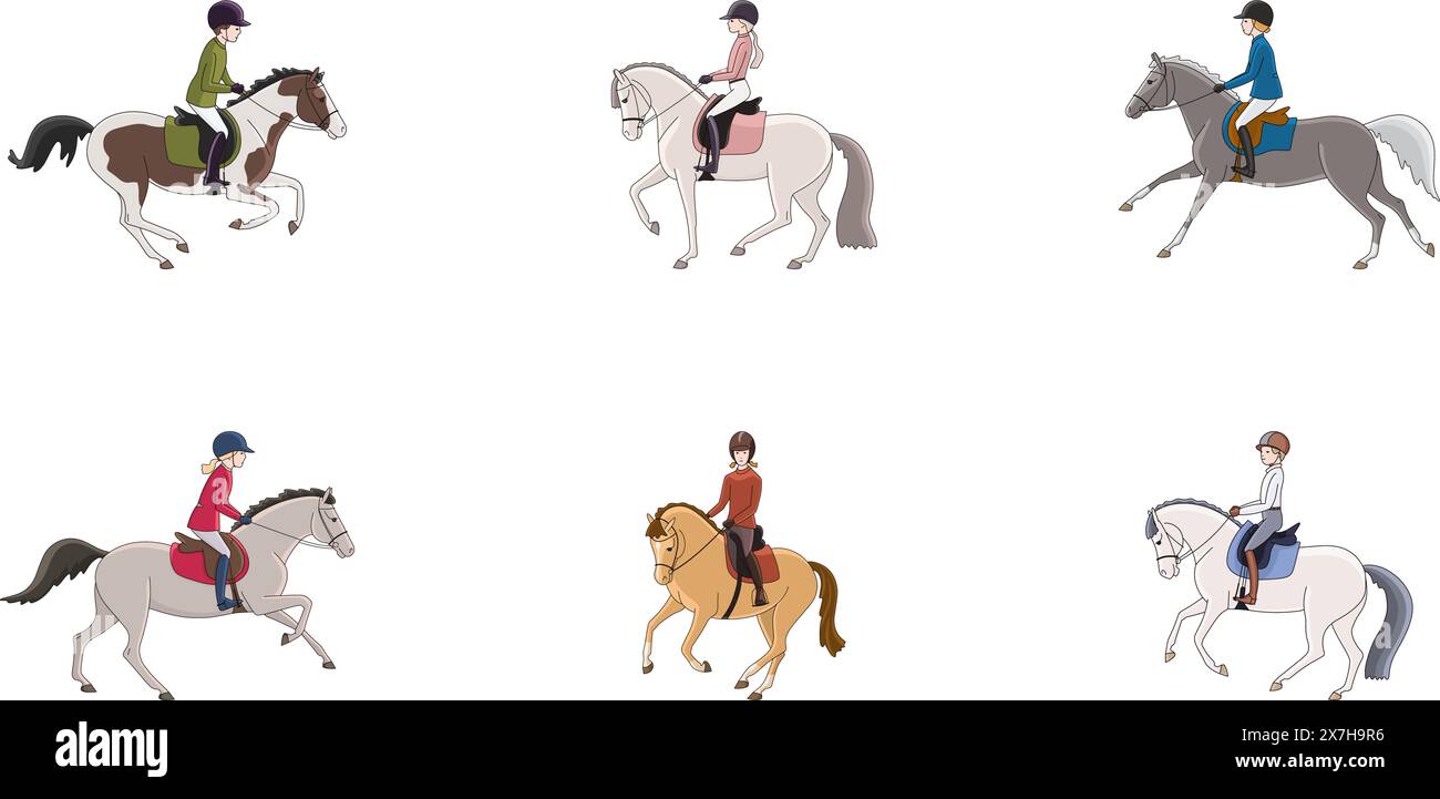 Set of Pony Club students, cute ponies and kids Stock Vector Image ...