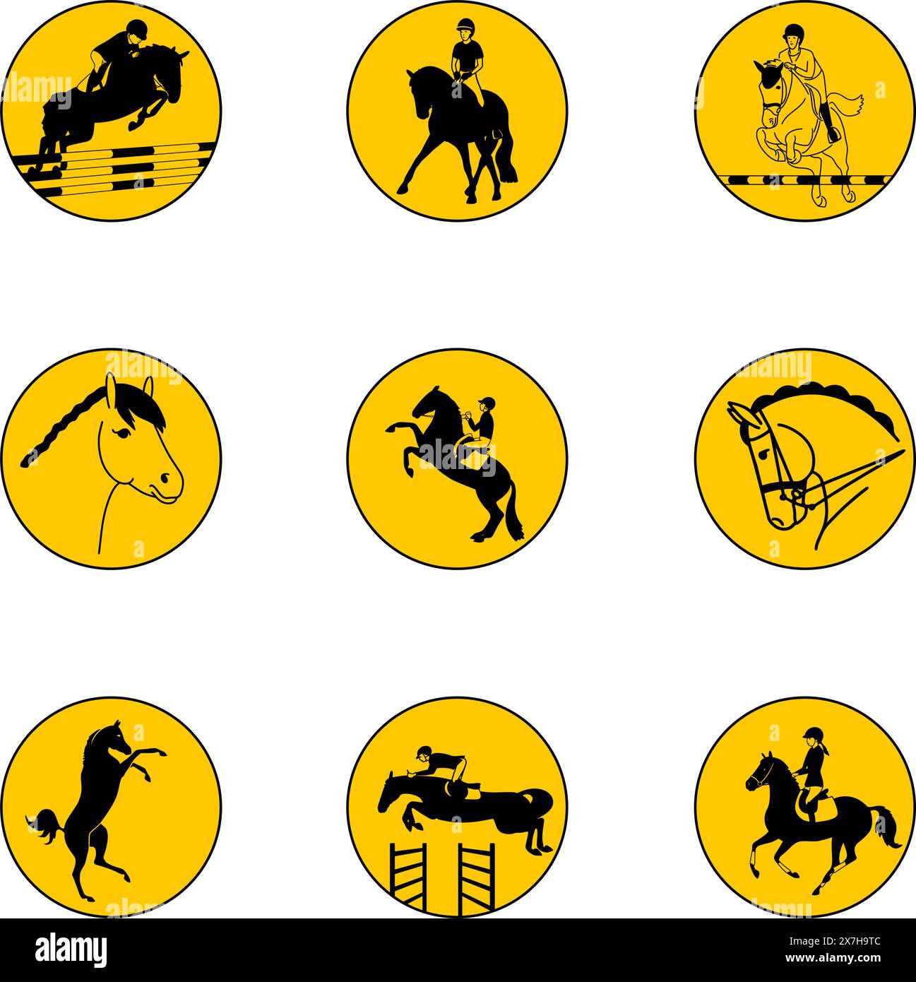 Set of icons on the theme of equestrian sports Stock Vector Image & Art ...
