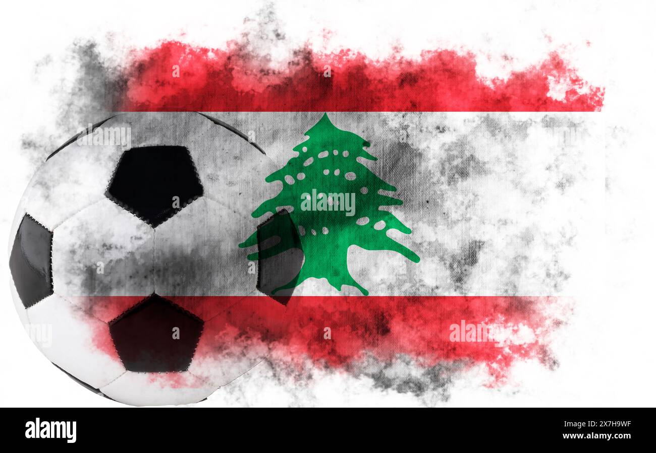 White background with Lebanon flag and soccer ball Stock Photo - Alamy