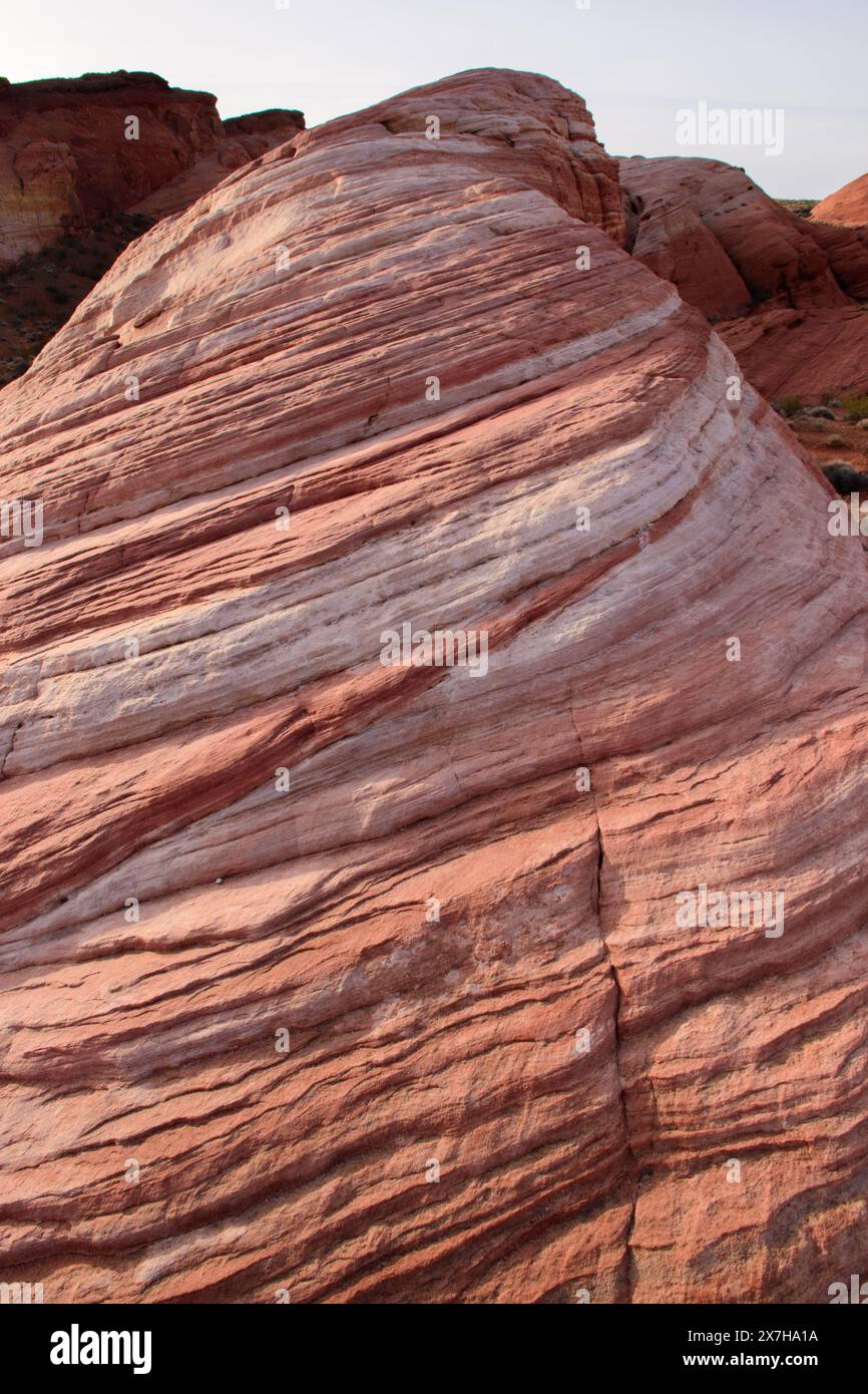 Close up on a section of the striped Fire Wave rock strata which forms ...