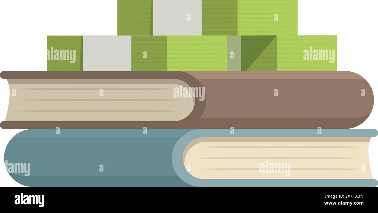 Digital illustration of a neatly stacked collection of books in various ...