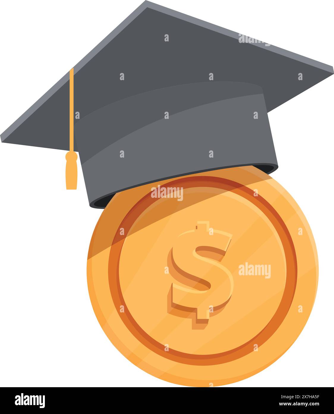 Vector illustration of a graduation cap resting on a golden coin with a ...