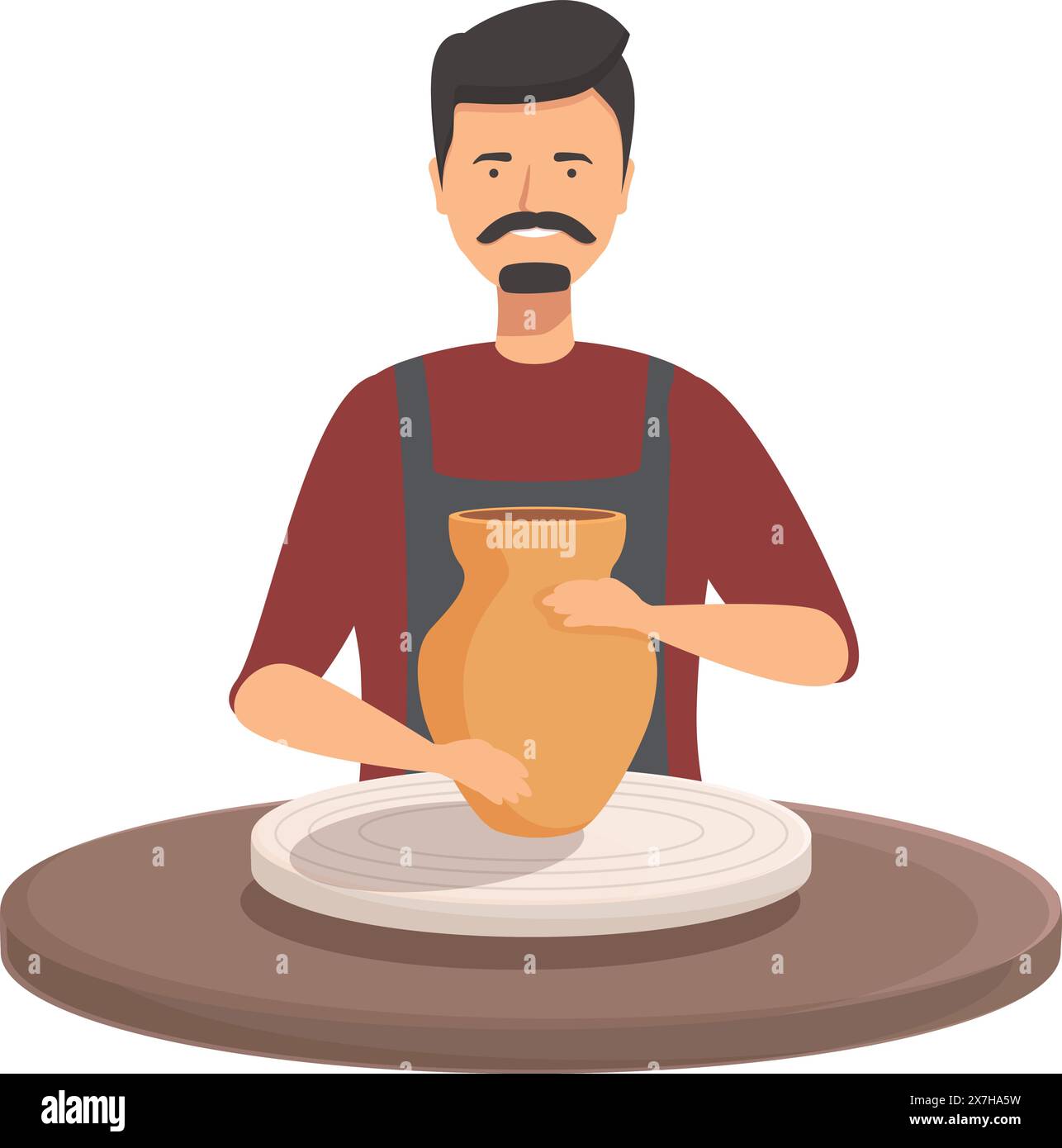 Illustration of a male potter creating a clay pot on a potter's wheel ...