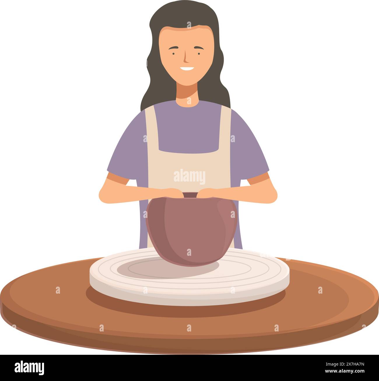 Illustration of a smiling woman shaping clay on a pottery wheel Stock ...