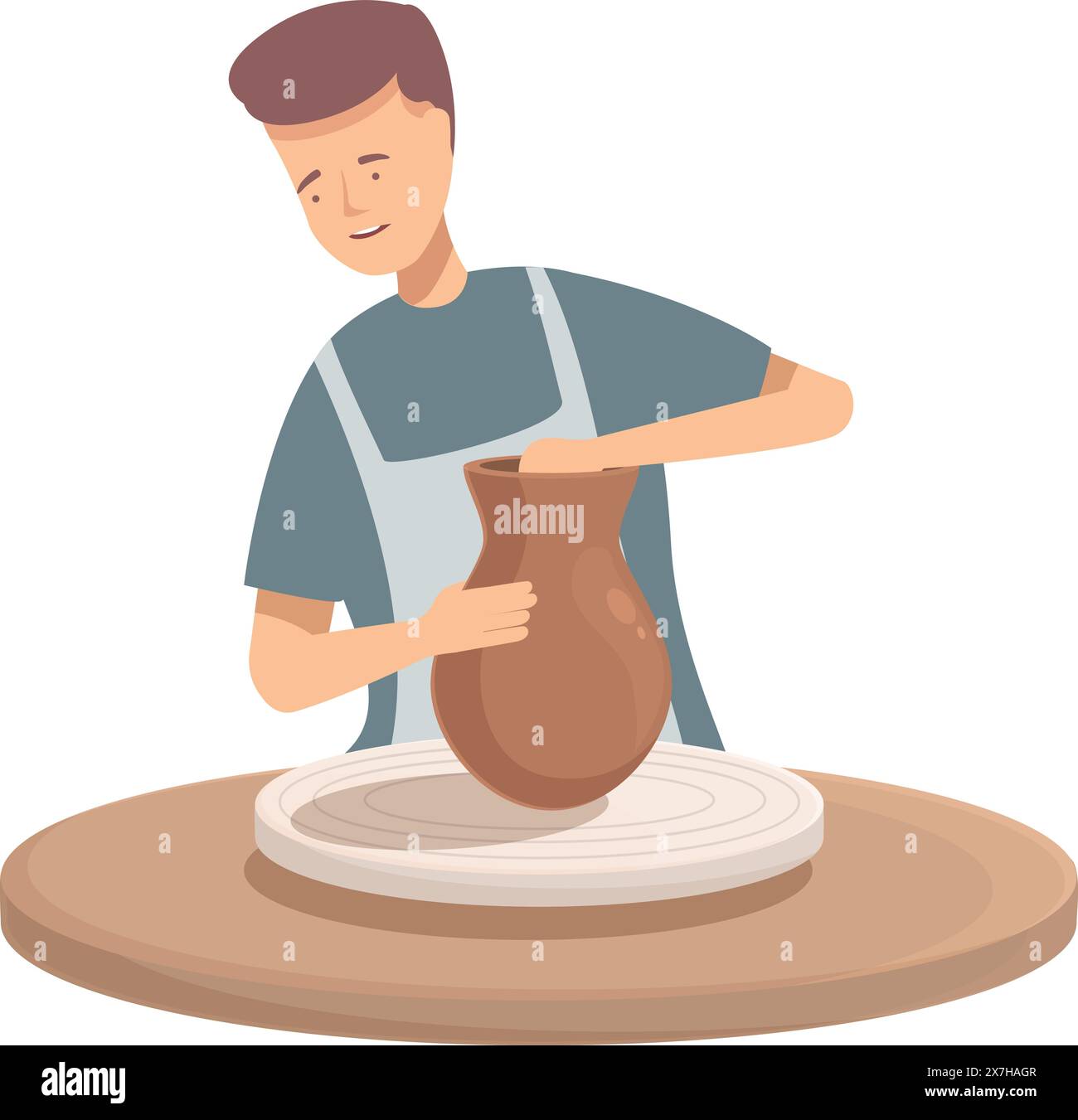 Illustration of a smiling potter crafting a vase on a pottery wheel ...