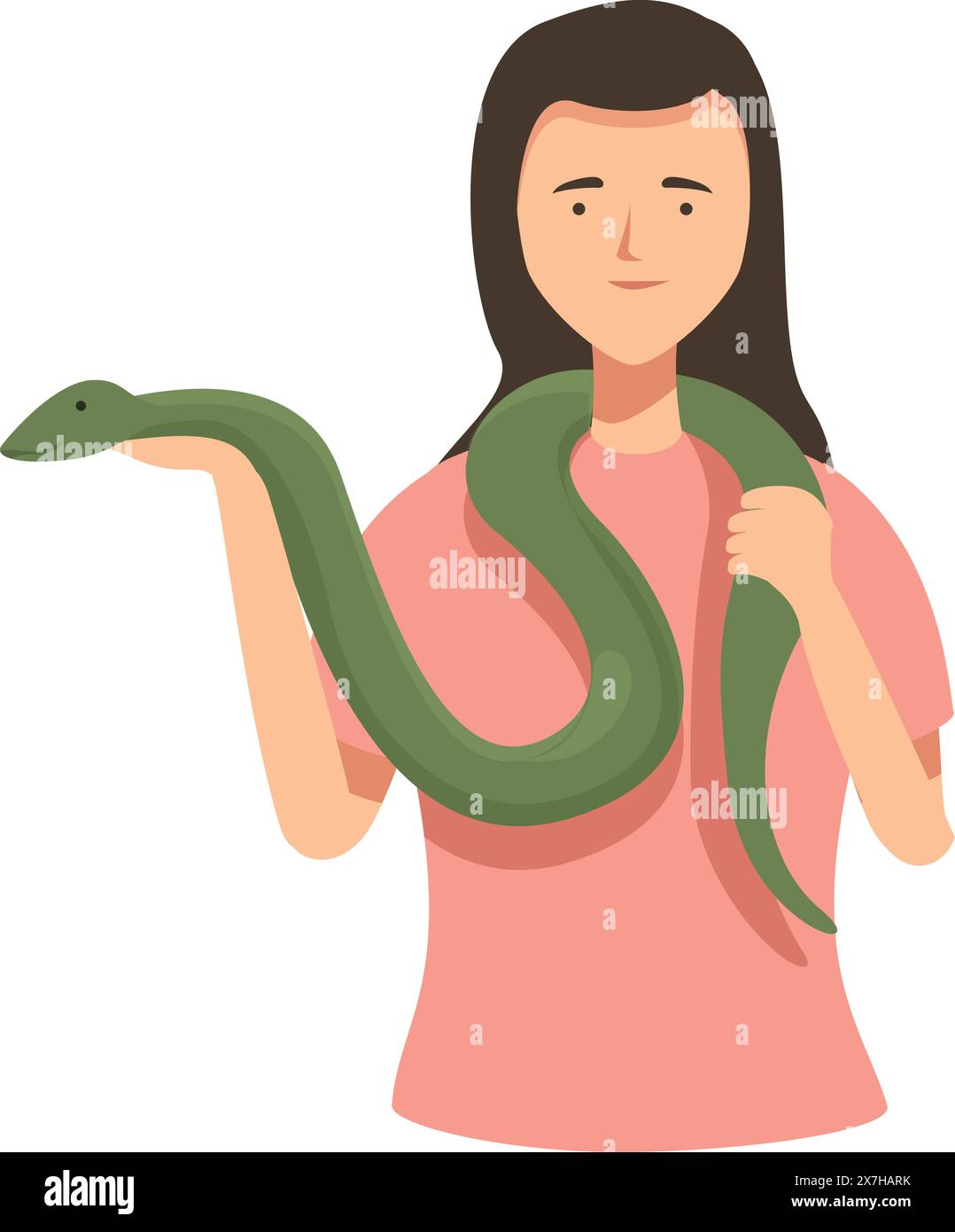 Vector illustration of a calm woman holding a nonthreatening green ...
