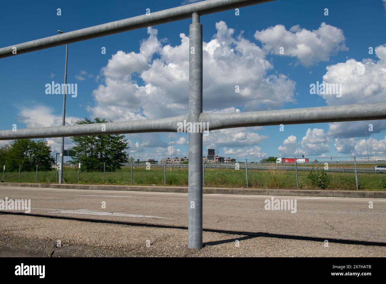 galvanized steel handrail in the pedestrian passage. Railing to prevent ...