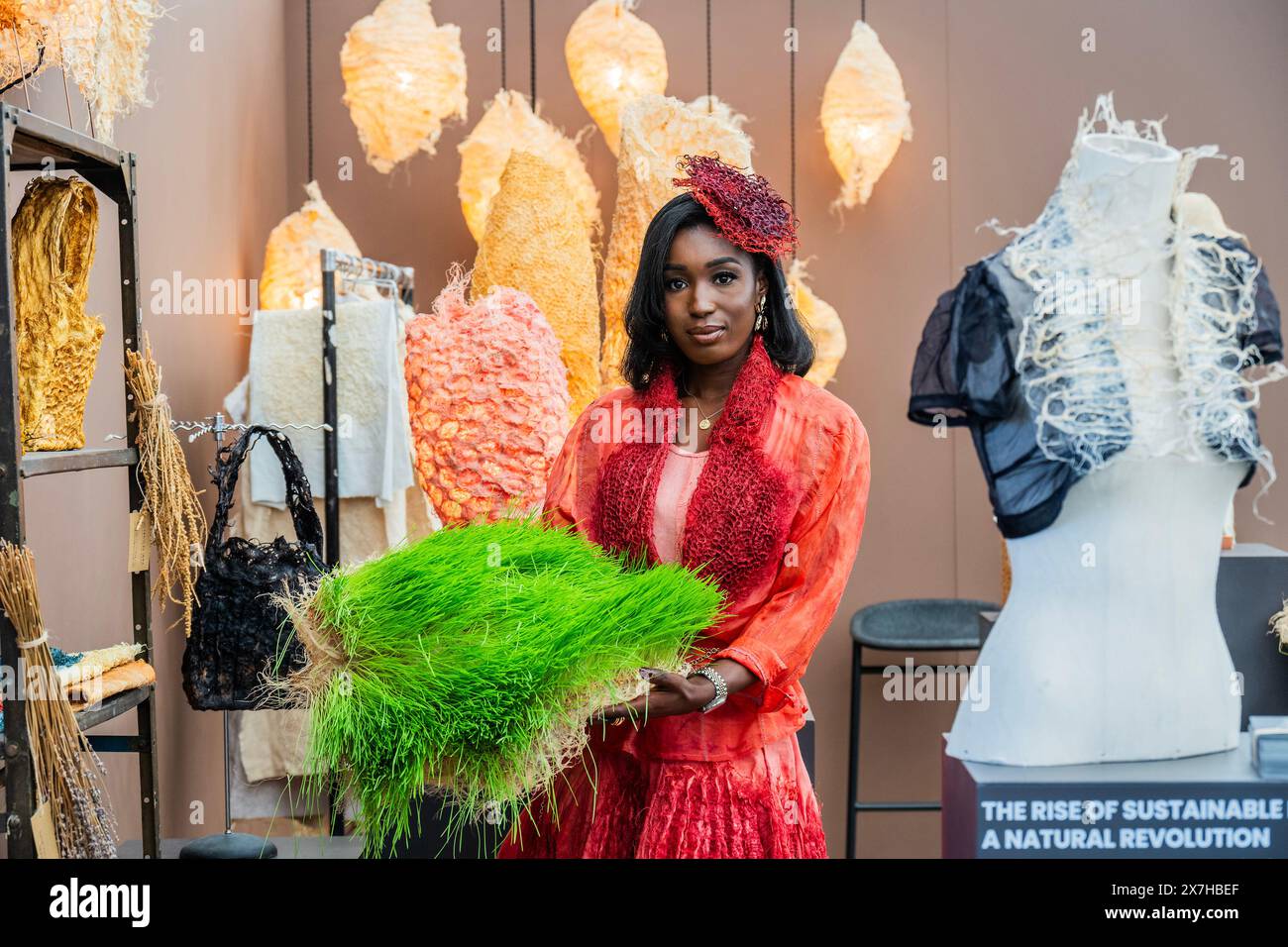 London, UK. 20th May, 2024. A model wears a ‘Chelsea' crimson, red ...