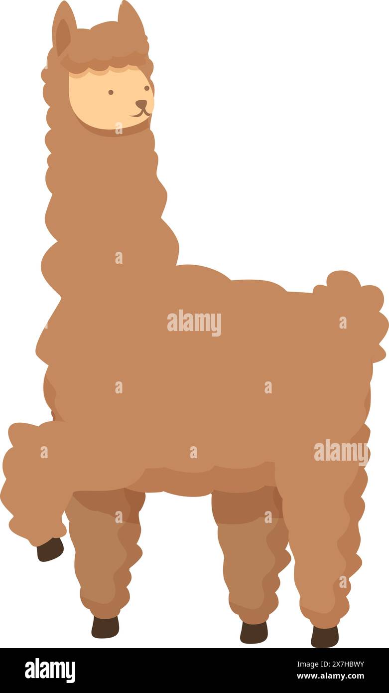 Adorable brown and white cartoon alpaca illustration on isolated ...