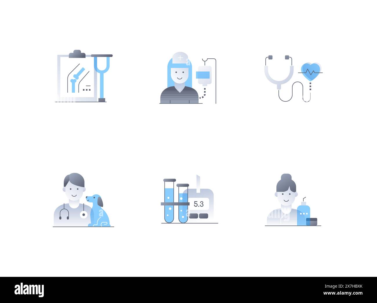 Health problems and treatment - flat design style icons set Stock ...