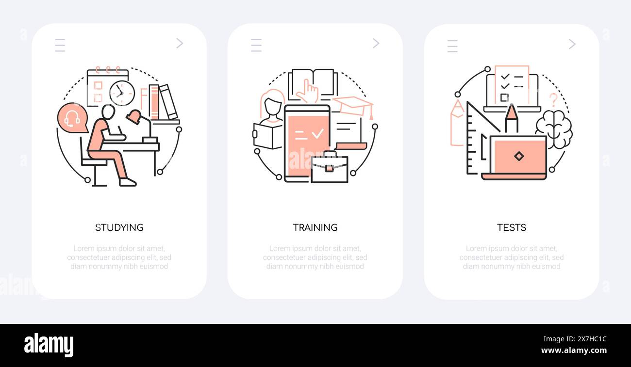 Studying and training - line design style banners set Stock Vector ...