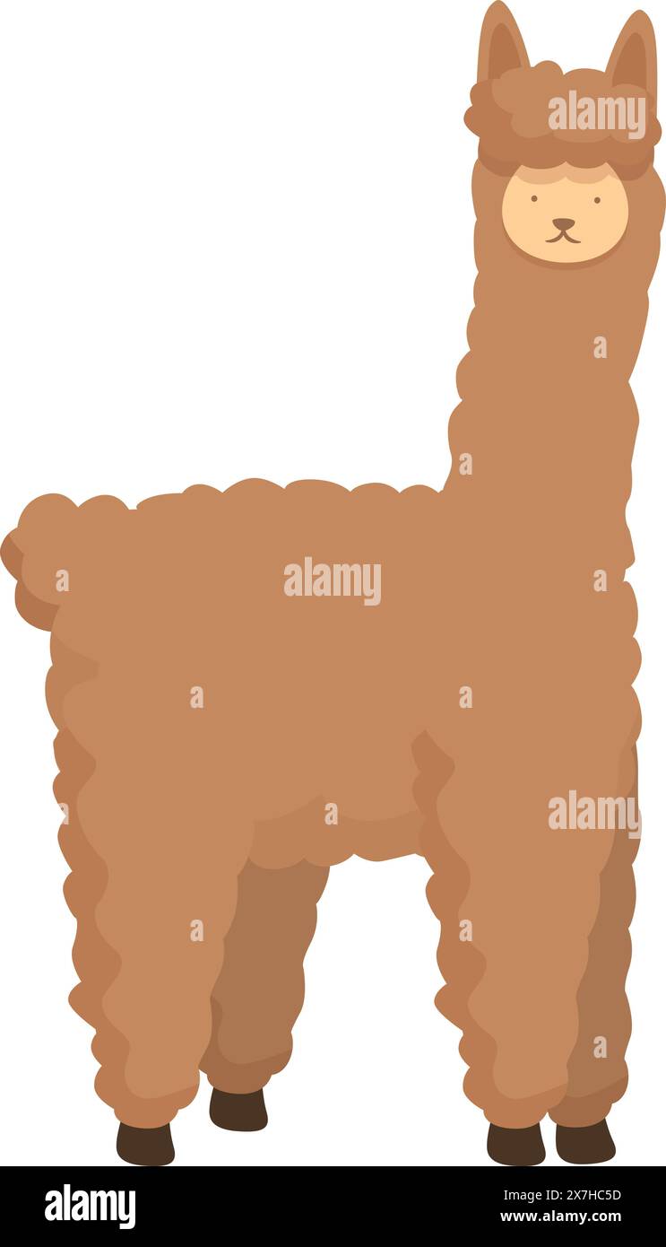 Adorable and cheerful brown alpaca cartoon illustration standing on ...